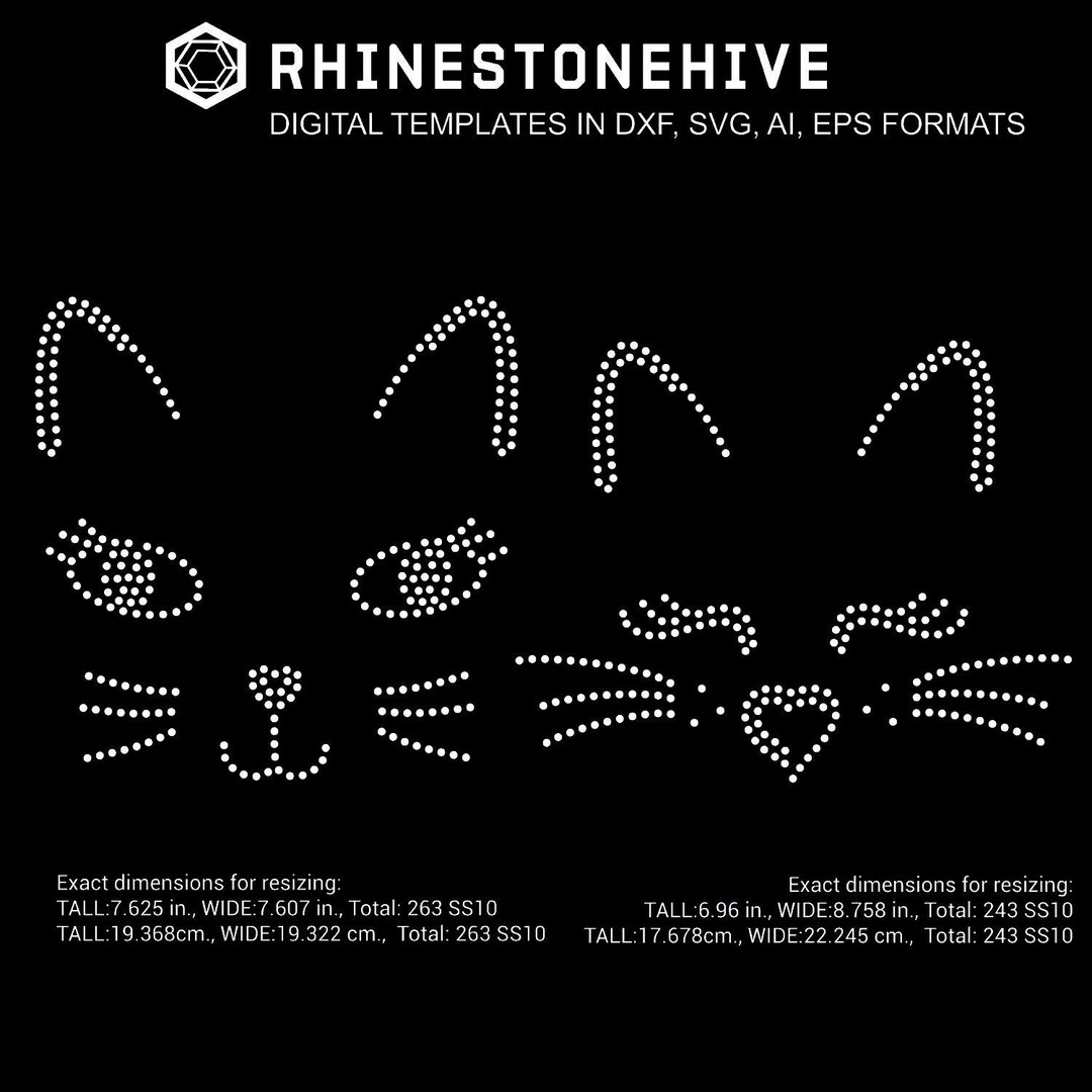 Cat Face Rhinestone Template 2 Designs Digital Download, Svg, Eps, Png ...