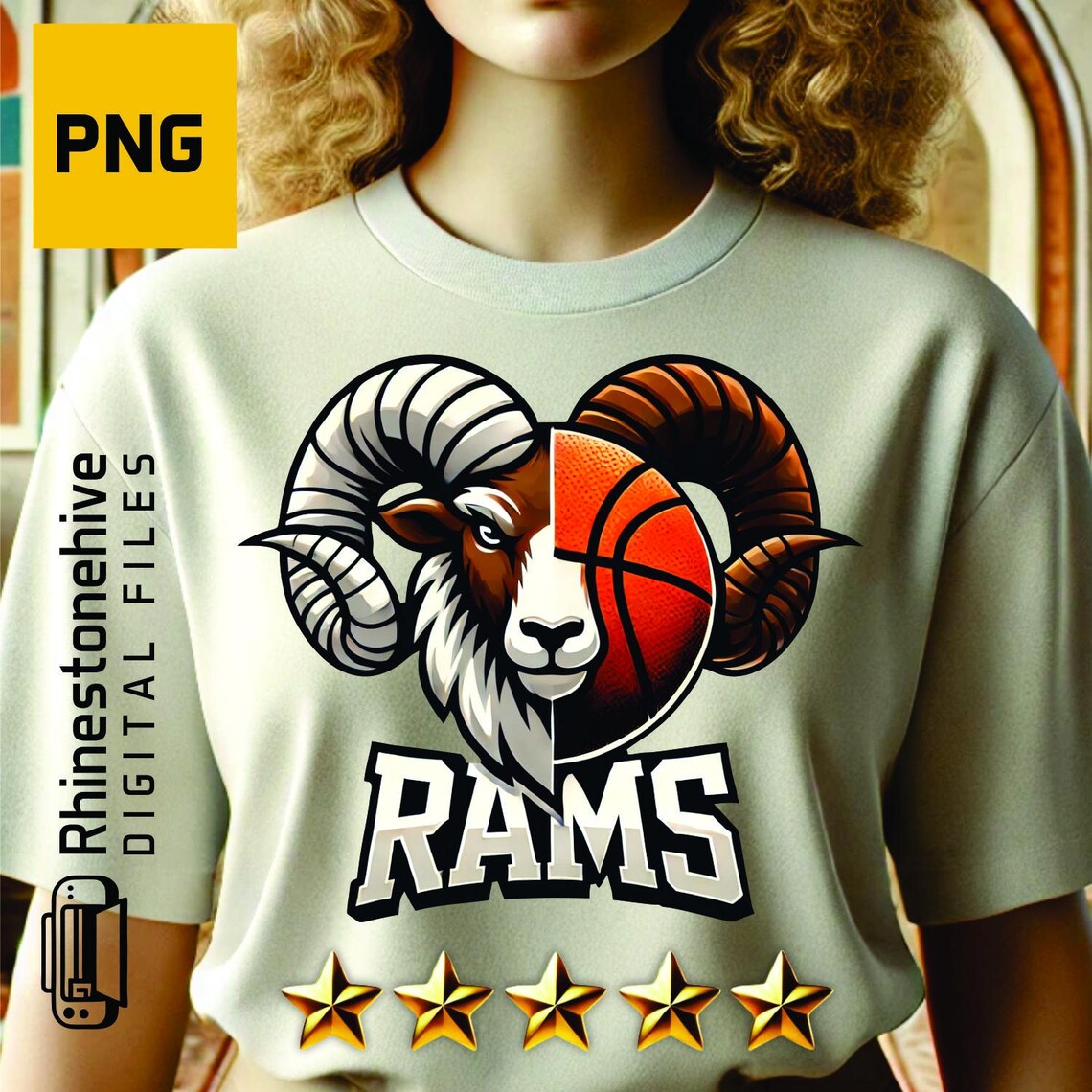 Rams Mascot PNG – Half Ram, Half Basketball Logo for DTF, DTG ...
