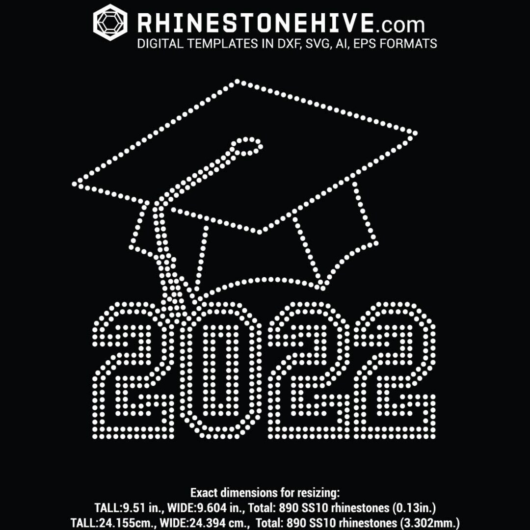 Graduate 2022 With Hat Rhinestone Template Digital Download - Etsy
