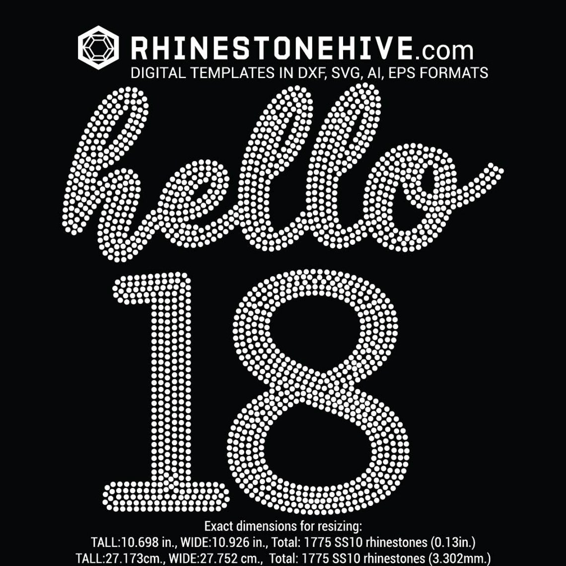 Hello 18 large rhinestone template digital download svg eps | Etsy