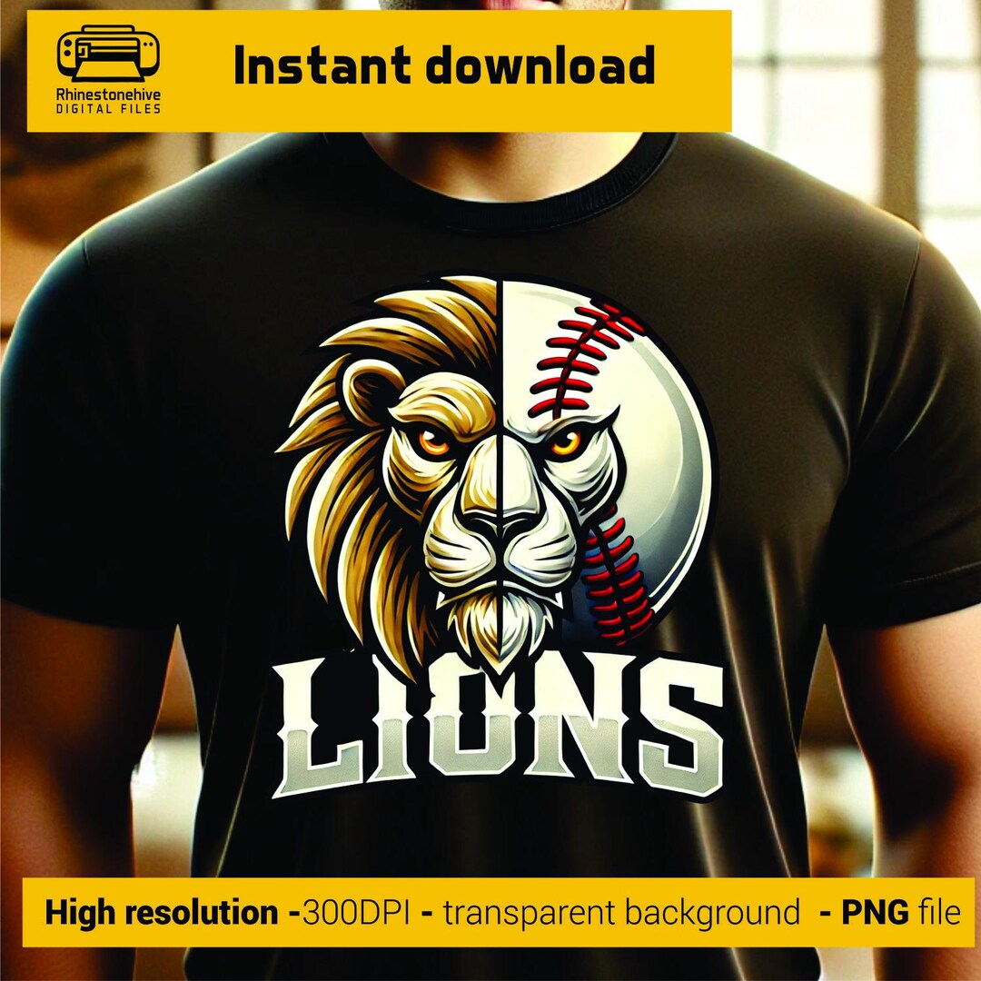 Lions Baseball Mascot PNG – Half Lion Face Design (printable File) - Etsy
