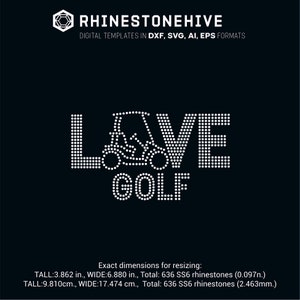 LOVE Golf 3sizes Ss6, Ss8, Ss10 Rhinestone Templates, Rhinestone ...