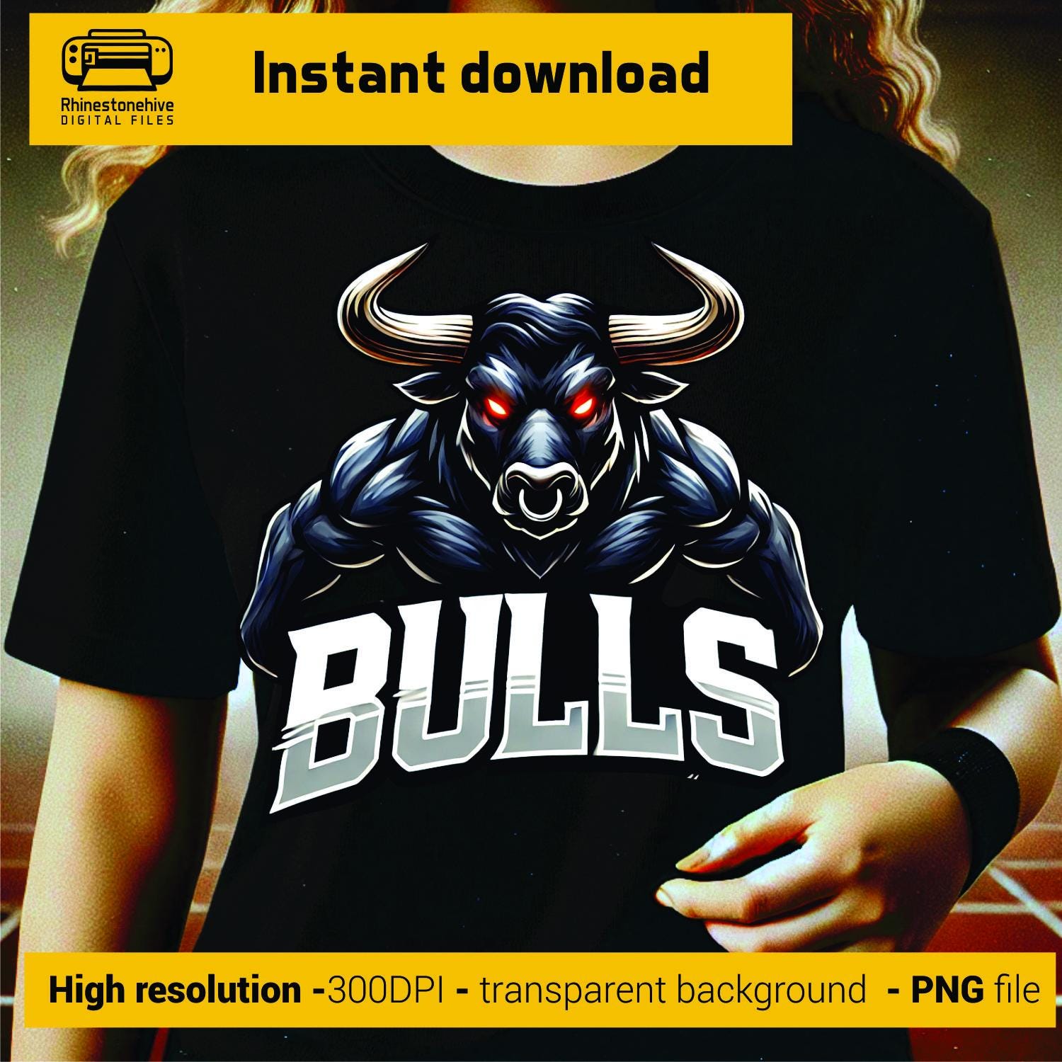 Muscular Bulls Mascot PNG – Red Eyes Bull for DTF, DTG, Sublimation ...