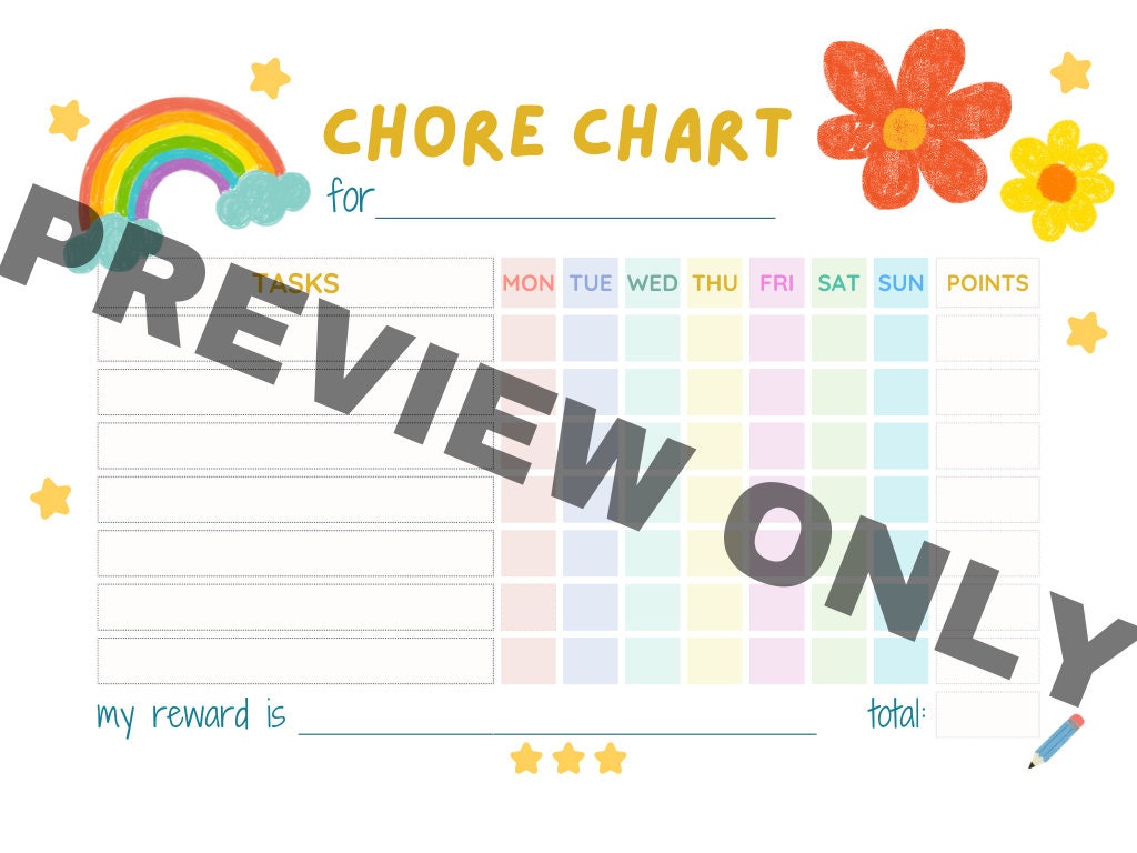 Printable Kids Chore Chart Fun and Interactive Daily Tasks Digital ...
