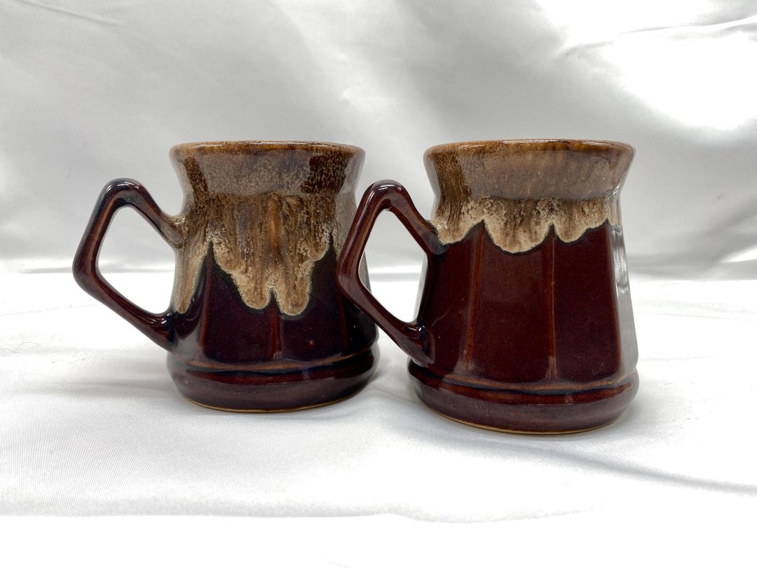 Set of 2 Coffee Mugs, Brown Drip Glaze Mugs - Etsy