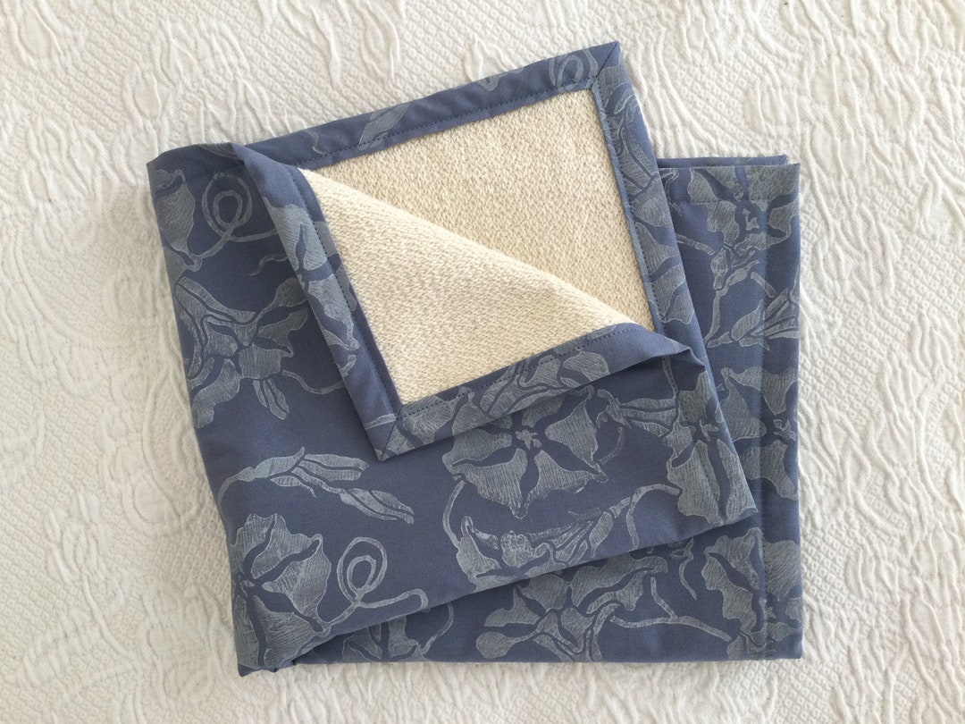 Blue Cotton Dish Mat. Block Printed Pad for Kitchen. Two Layered Hand ...