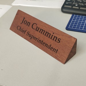 Solid Wood Personalised Desk Name Plate, Office Plaque Solid Wood Base ...