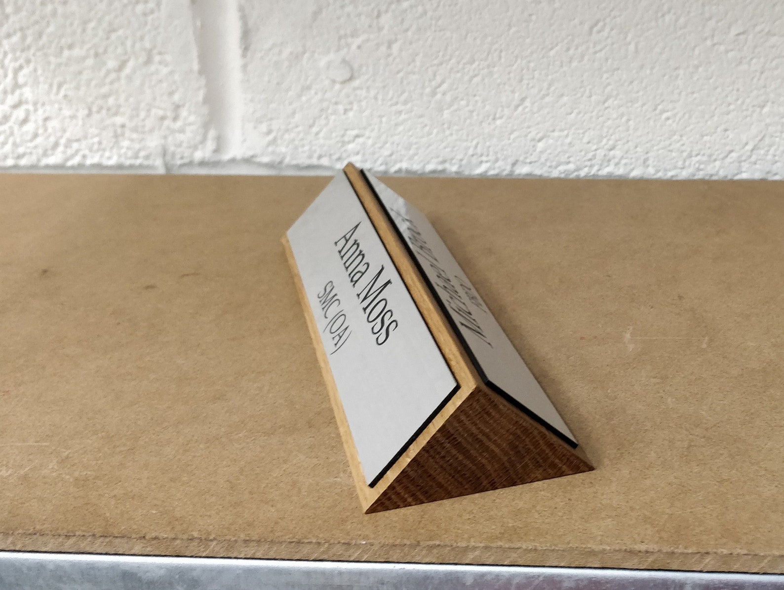 Personalised Double-Sided Desk Name Plate Solid Wood Base | Etsy