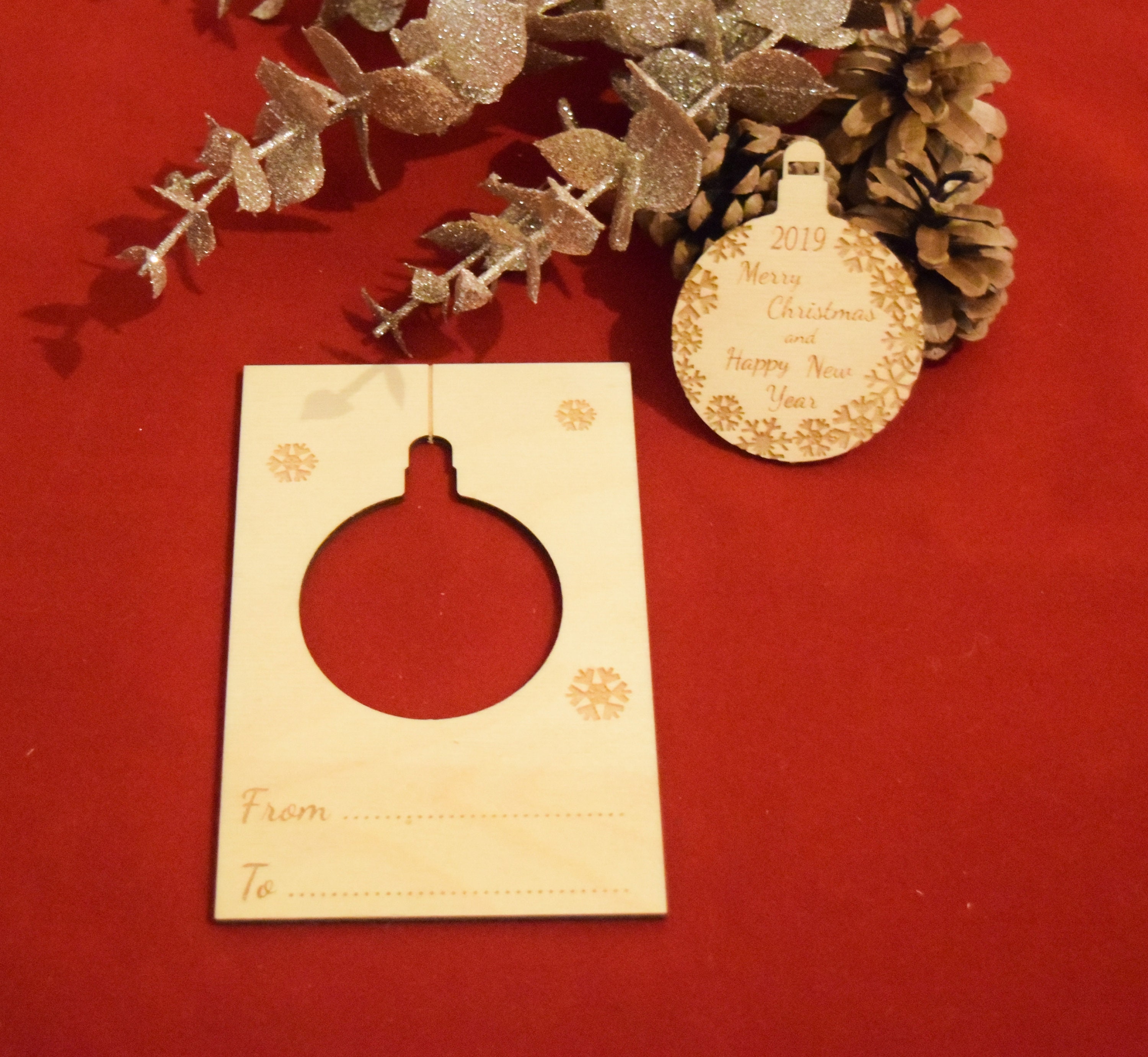 Wooden Bauble Christmas Card Christmas Bauble Ornament - Etsy UK
