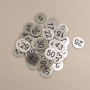 25 Mm Diameter Round Numbered Discs, No Holes Laser Engraved Number ...