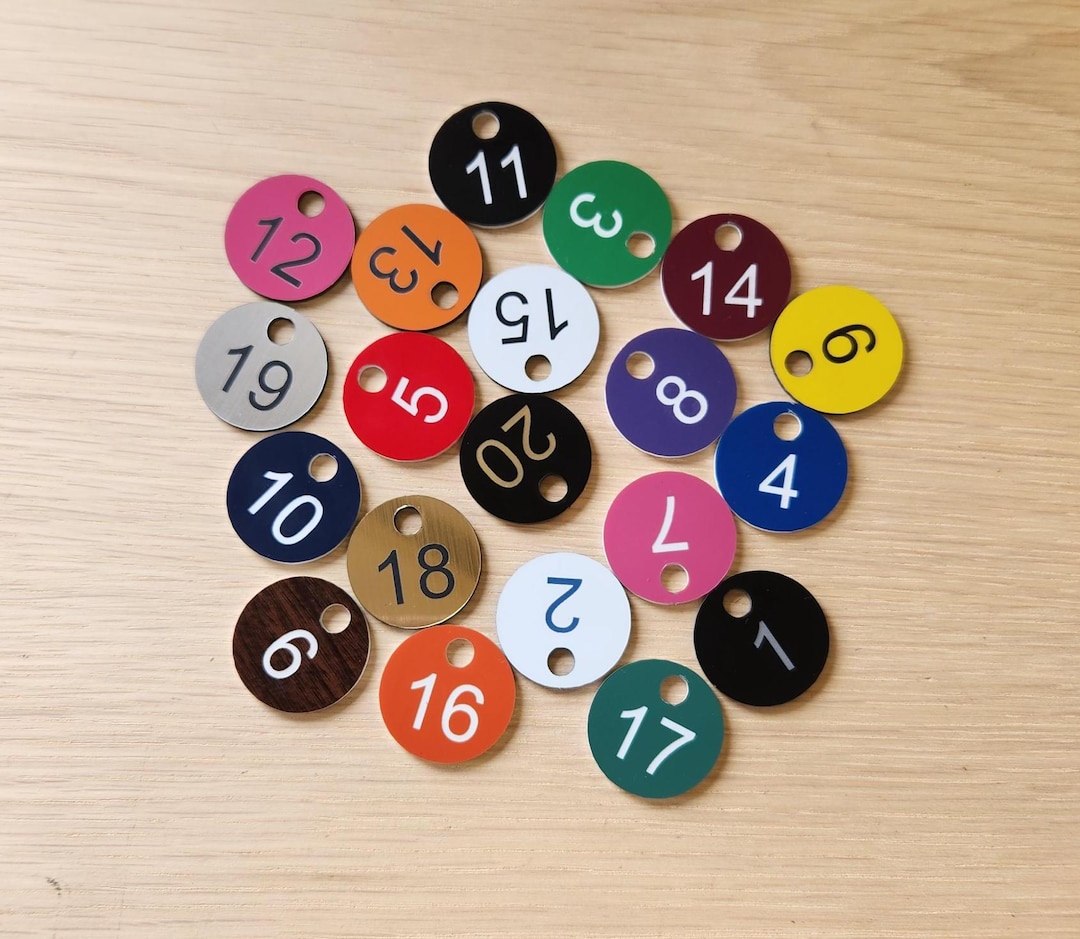 Laser Engraved Number Discs With Screws, 25 Mm Diameter Round Numbered ...