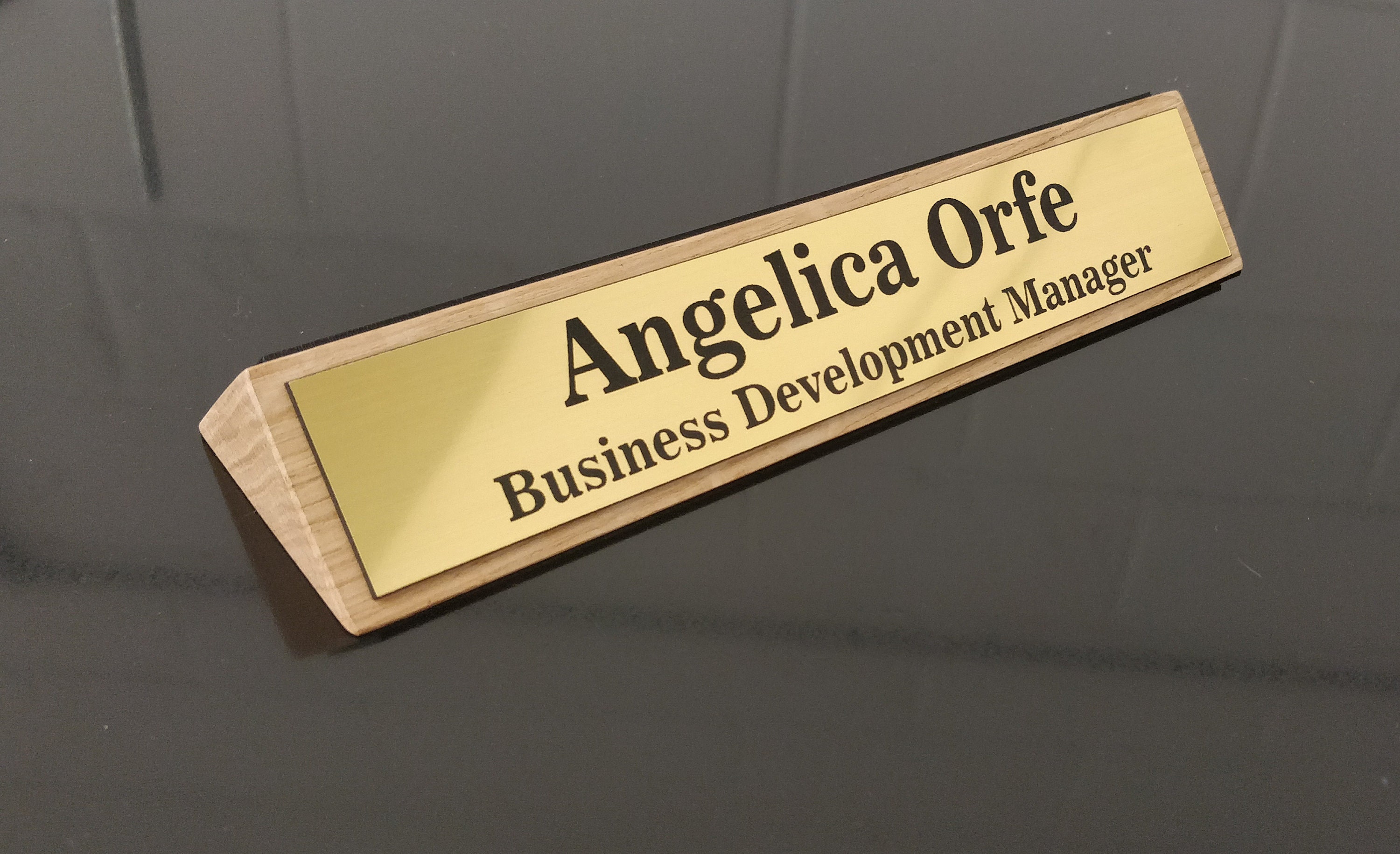 Personalised Double-sided Desk Name Plate: Solid Wood Sign - Etsy UK