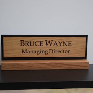 Executive Personalised Desk Solid Oak Base Name Plate, Custom Engraved ...