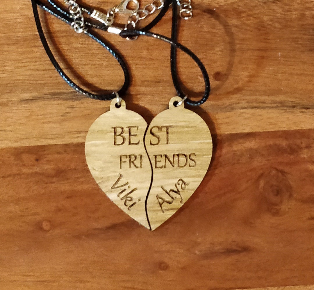 Best Friends Heart Necklace, Laser Cut Best Friend Necklace, Wooden ...