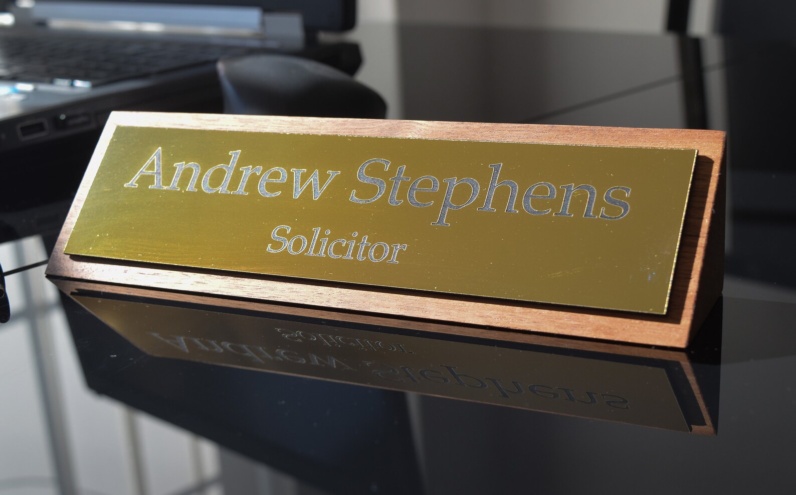 Solid Wood Personalised Desk Name Plate, Office Plaque Solid Wood Base ...