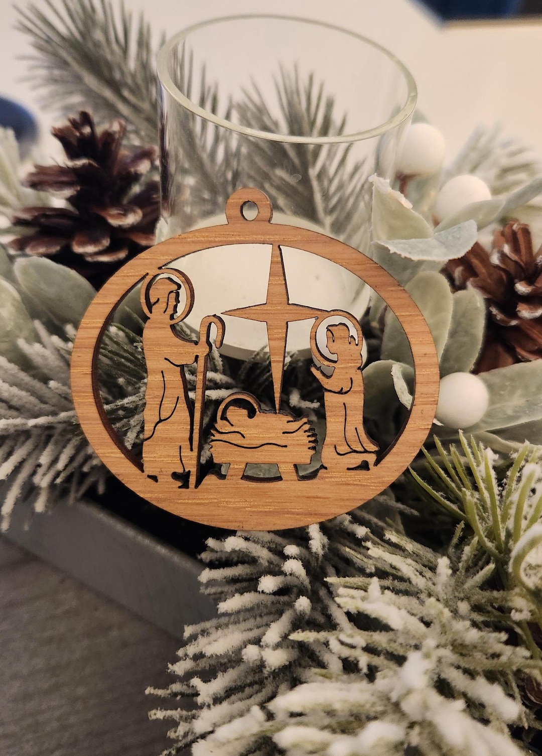 Nativity Scene Christmas Bauble, Wooden Christmas Bauble, Christmas ...