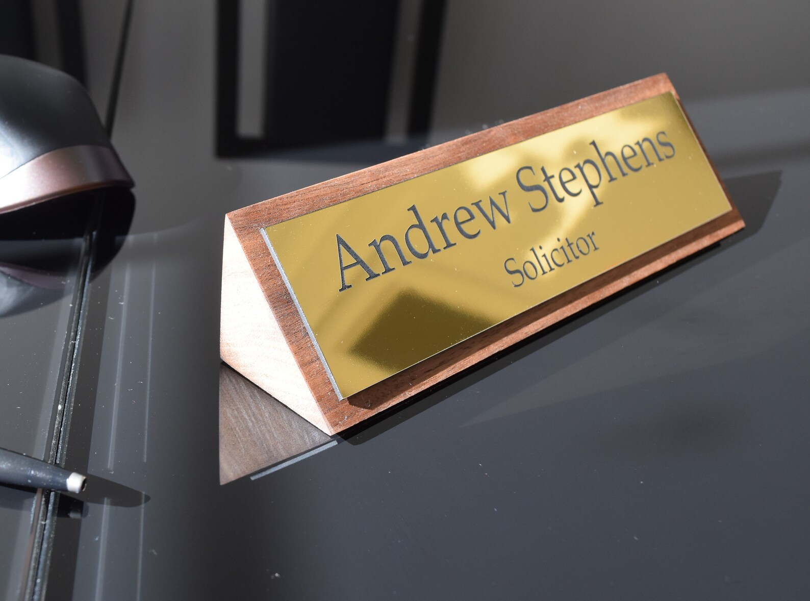 Solid Wood Personalised Desk Name Plate, Office Plaque Solid Wood Base ...