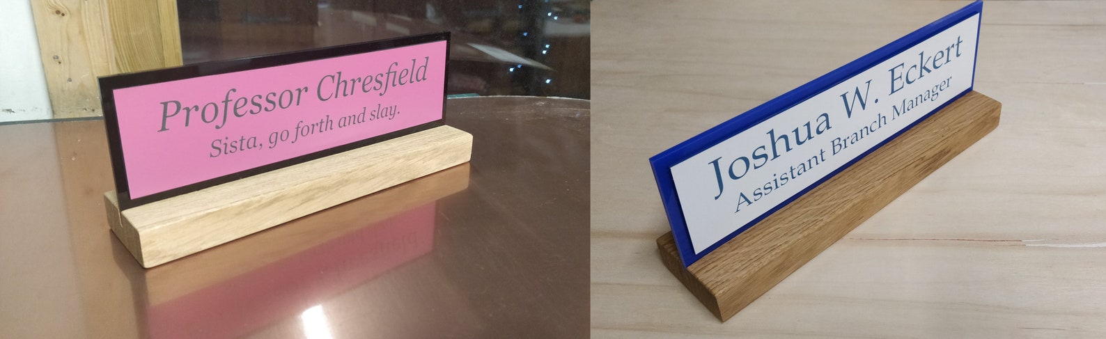 Executive Personalised Desk Solid Oak Base Name Plate Custom - Etsy