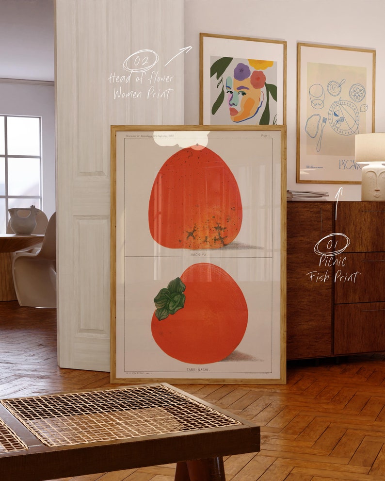 Ripe Persimmon Art Print Vintage Fruit Market Kawaii Retro - Etsy