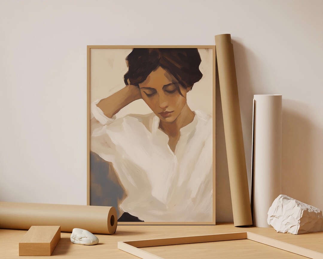Women Portrait Painting | Frame Option | Neutral Wall Art Feminist ...