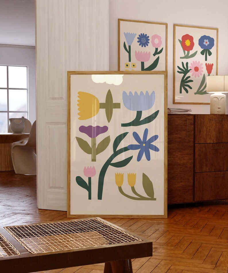 Flower Market Print Nordic Retro Simple Flower Art Poster - Etsy