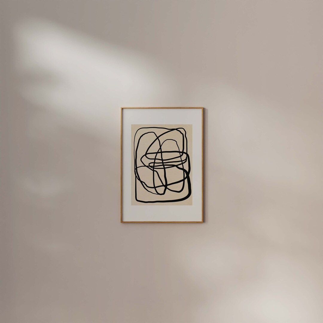 Continuous Line Art Scribble Print Black Beige Modern Abstract - Etsy