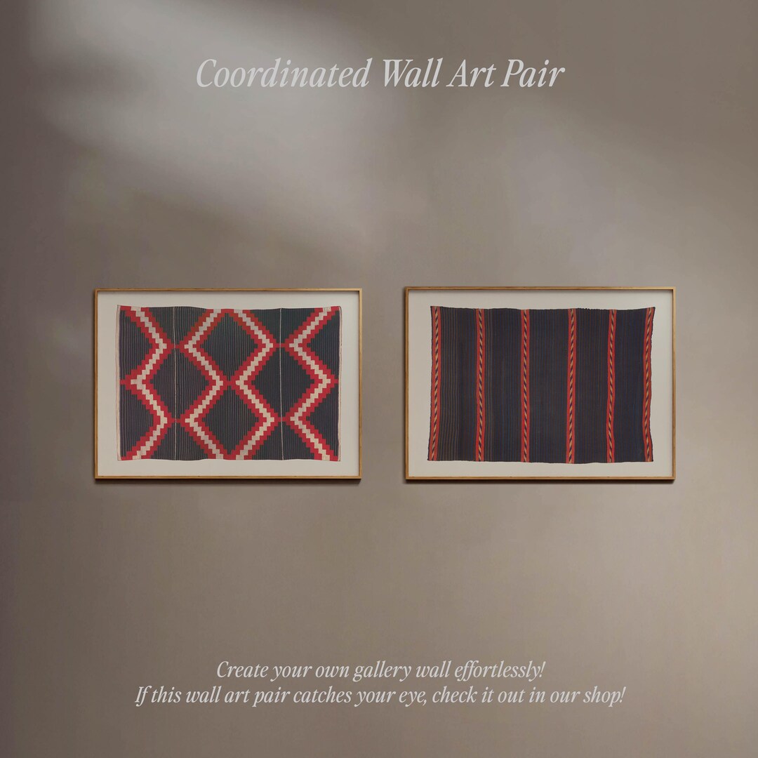 Textile Wall Art | Frame Option | Set of 2 Patterned Prints, Vintage ...