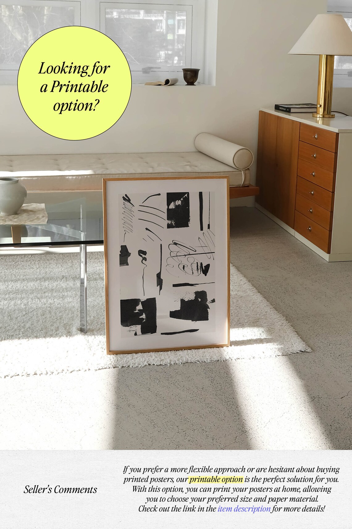Japandi Wall Art Zen Modern Abstract Scribble Print Scandi Nordic Black ...