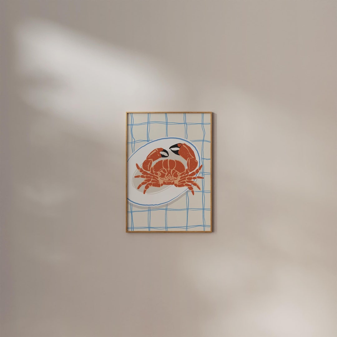 Crab Print | Frame Option | Seafood Poster Vintage Retro Food Wall Art ...