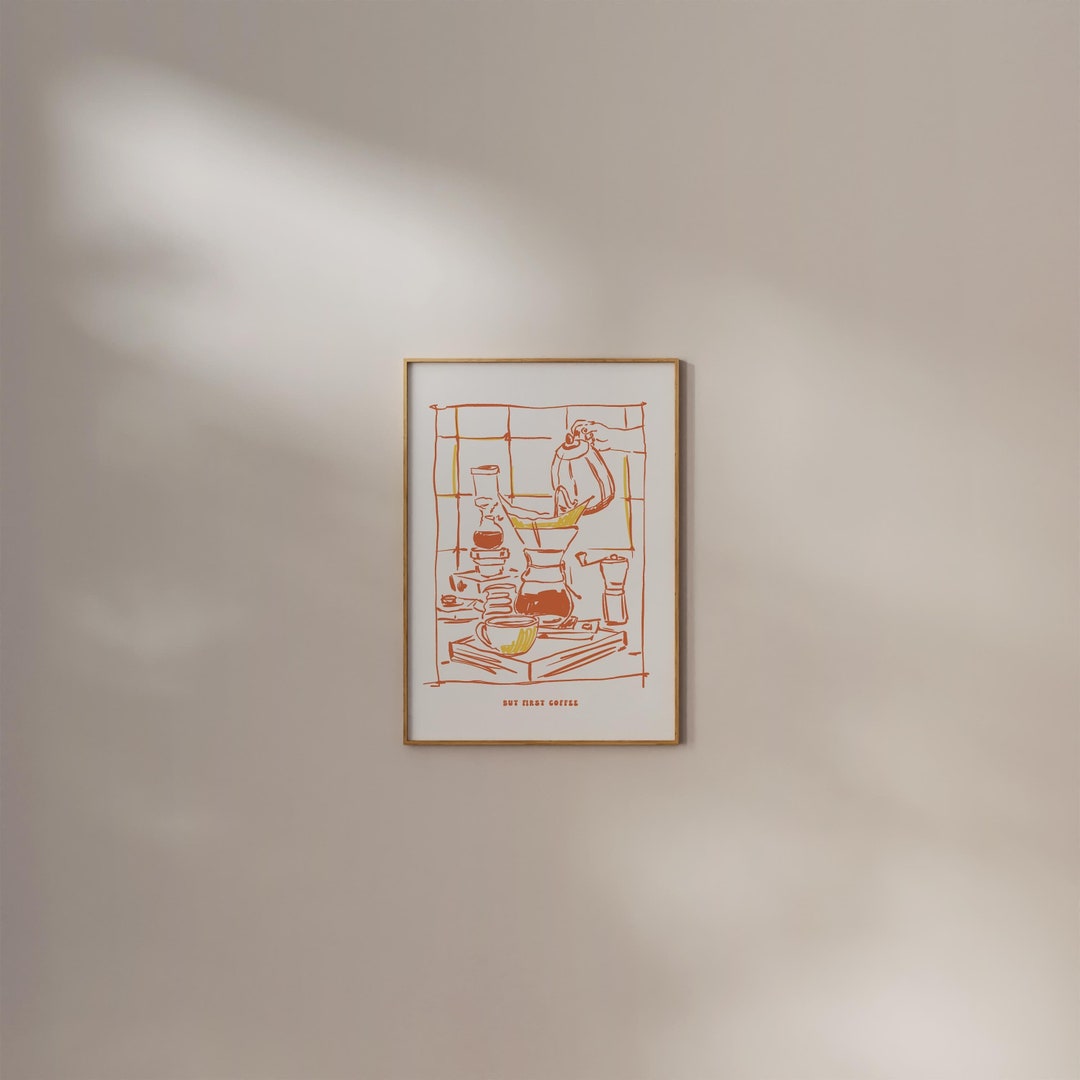 Drip Coffee Maker Print Breakfast Poster Coffee Lover Line Drawing Food ...