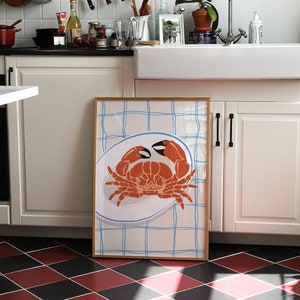 Crab Print | Frame Option | Seafood Poster Vintage Retro Food Wall Art ...