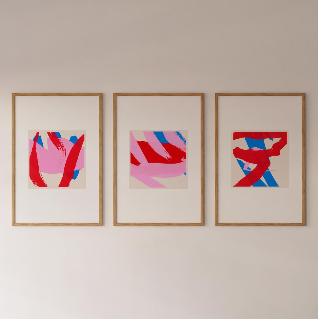 Brush Stroke Print Set of 3 | Frame Option | Pink Red Three Piece ...