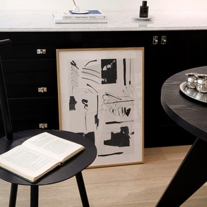 Japandi Wall Art Zen Modern Abstract Scribble Print Scandi Nordic Black ...