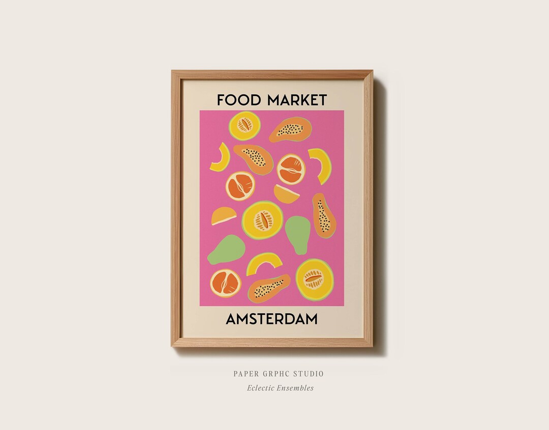 Fruit Market Print, Digital Download, Pink Food Poster, Fresh Citrus ...