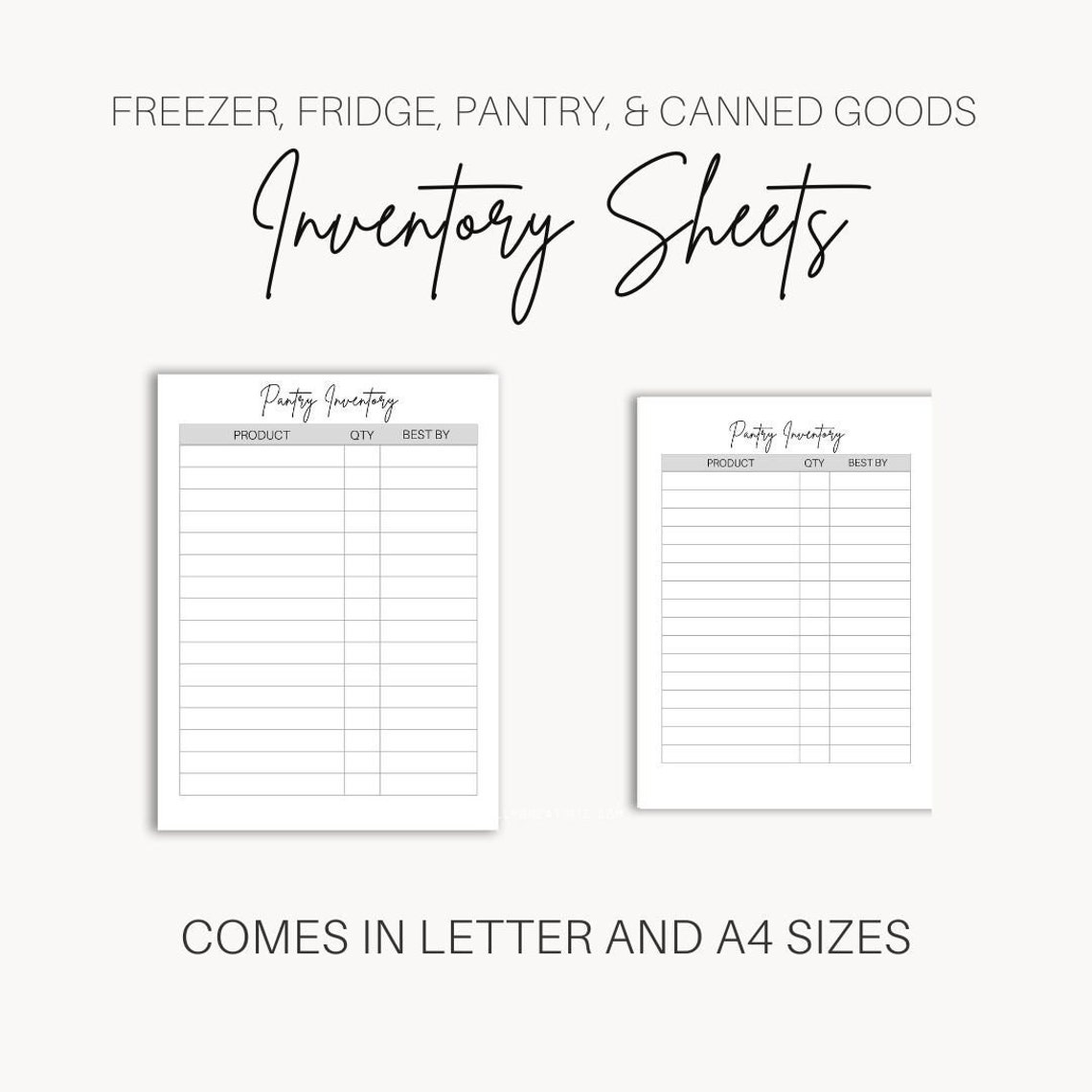 Freezer, Pantry, Fridge, Canned Goods Inventory Sheet- Printable PDF - Etsy