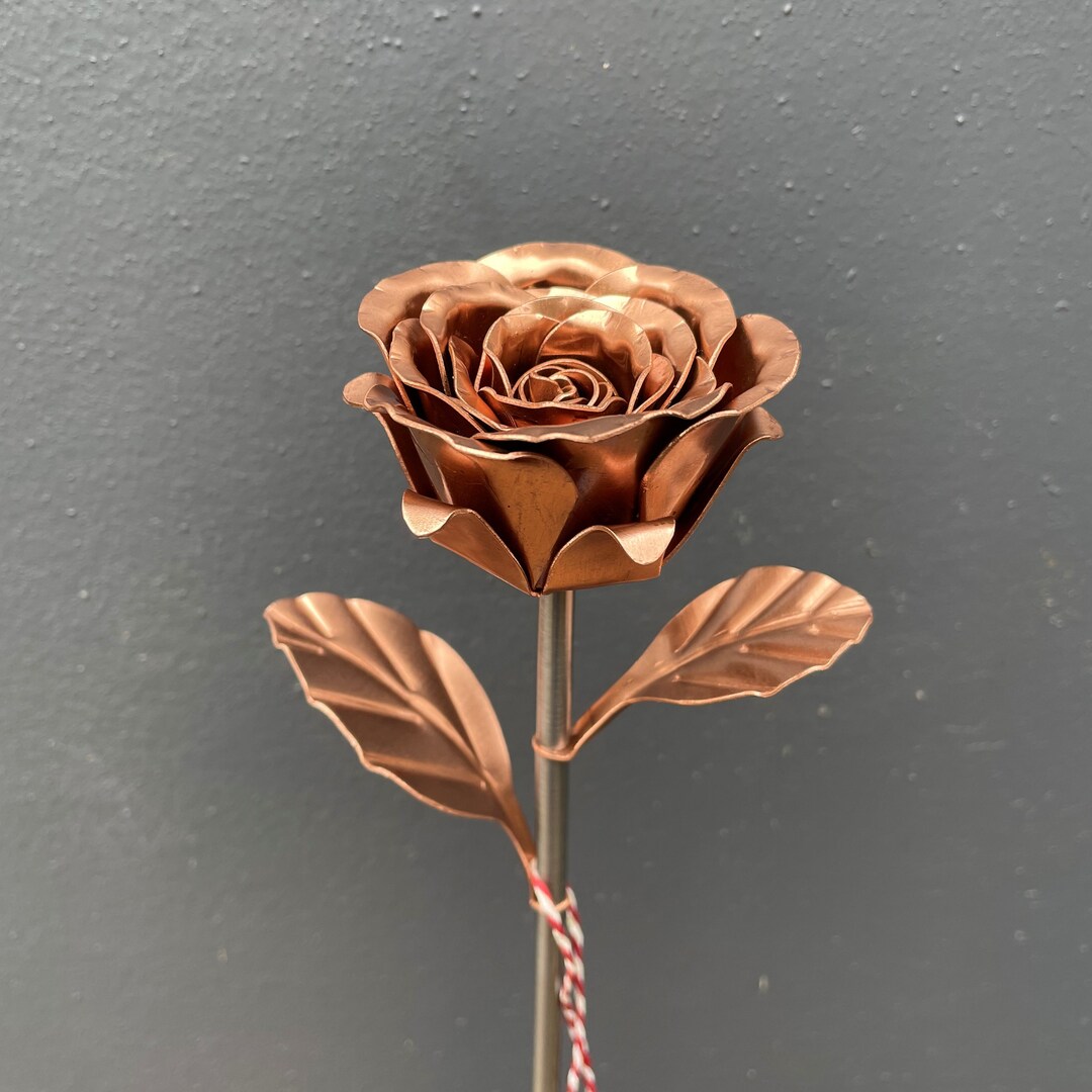 Copper Romantic Rose on a Steel Stem, Handcrafted Copper Rose, Copper ...