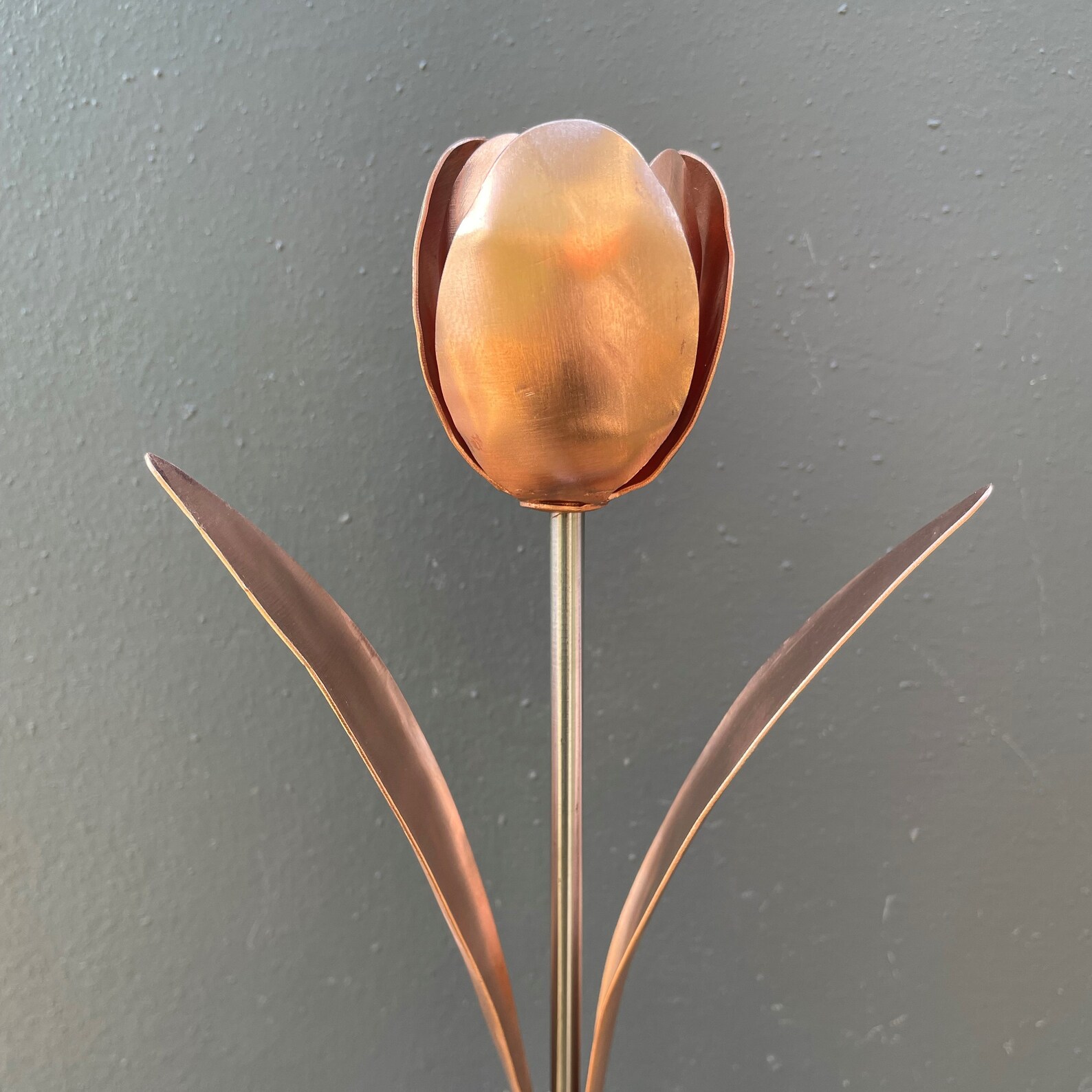 Copper Tulip Flower With Leaves, Metal Tulip, Spring Garden Tulip ...