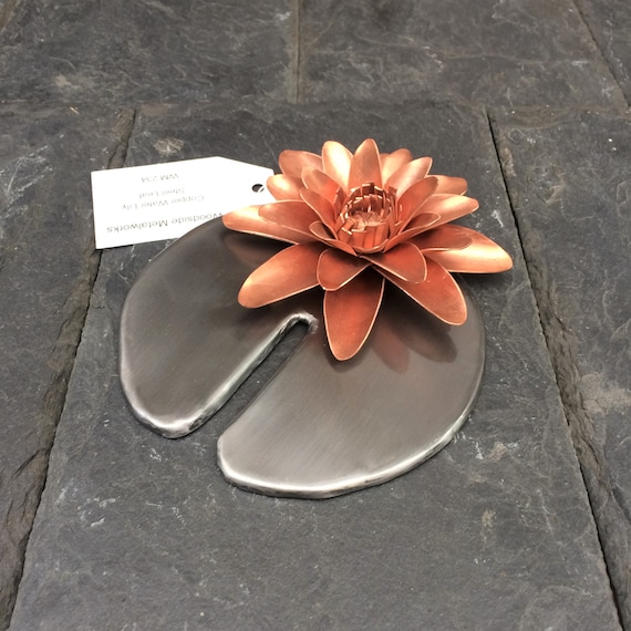 Copper Lotus Flower on a Steel Leaf Everlasting Water Lily | Etsy