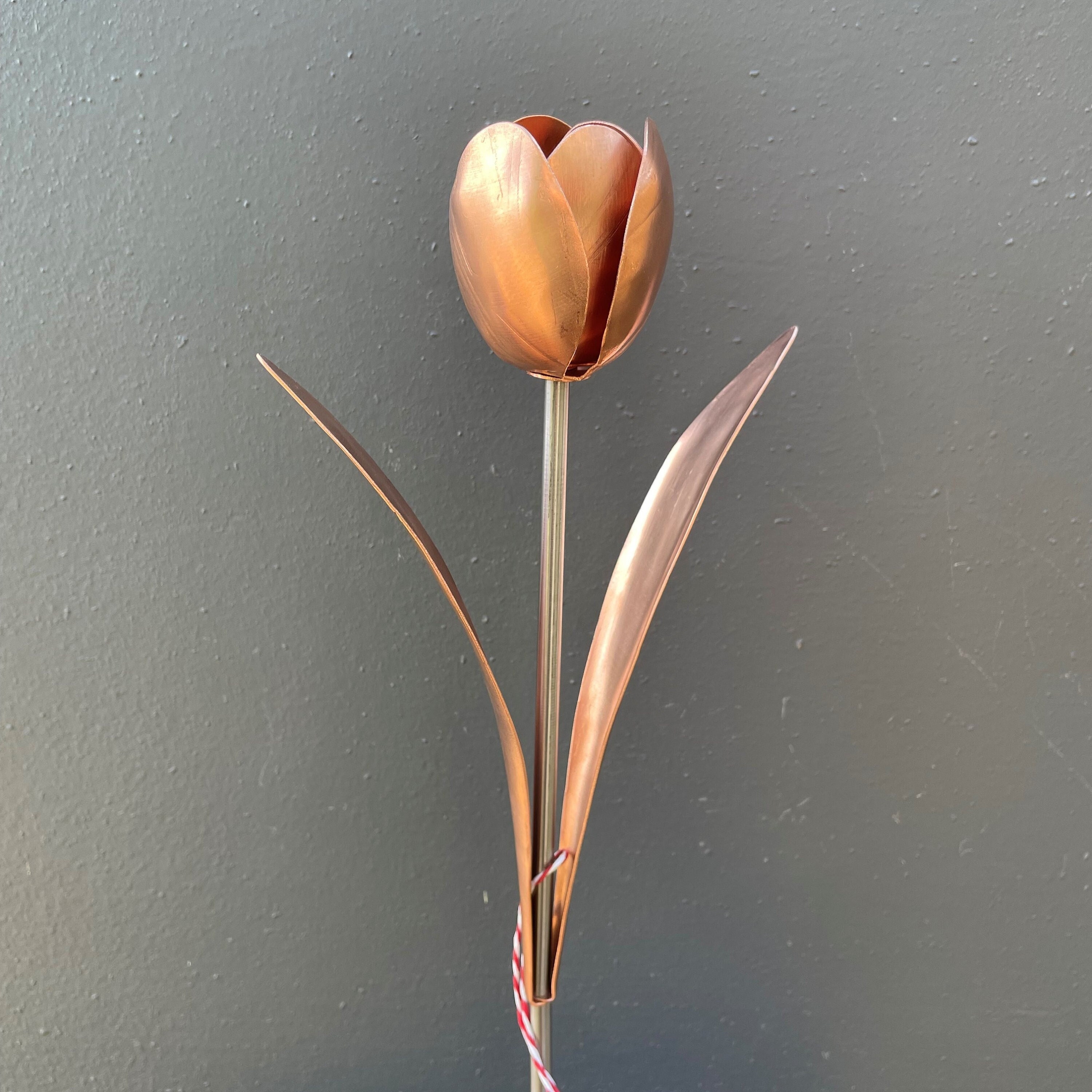 Copper Tulip Flower With Leaves, Metal Tulip, Spring Garden Tulip ...