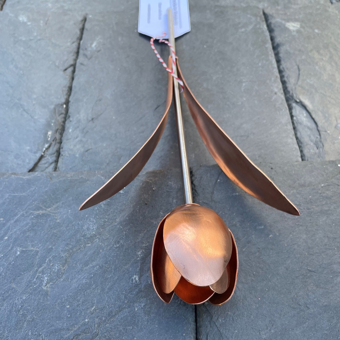 Copper Tulip Flower With Leaves, Metal Tulip, Spring Garden Tulip ...