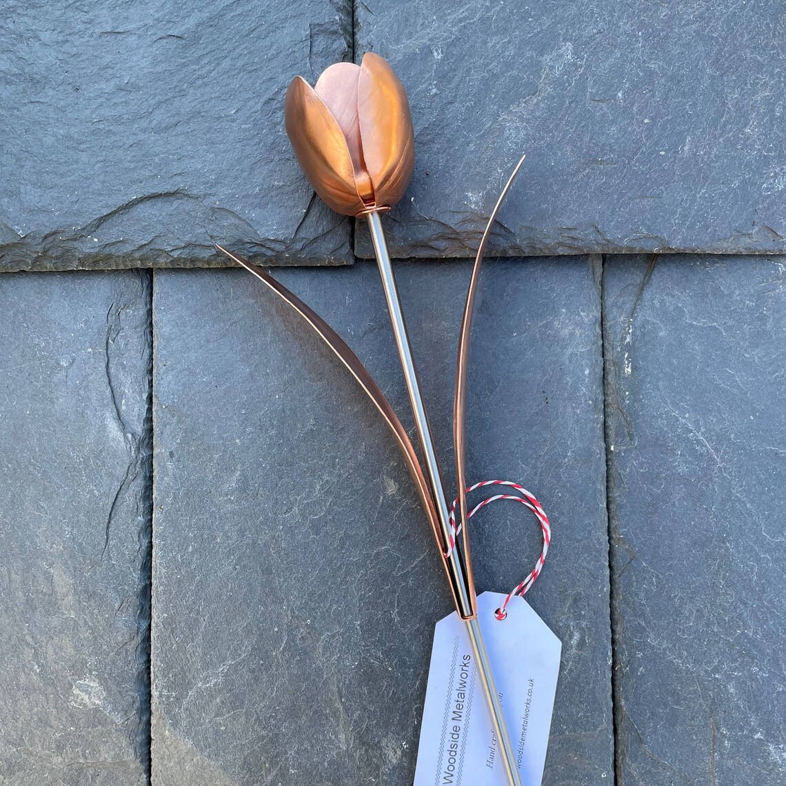 Copper Tulip Flower With Leaves, Metal Tulip, Spring Garden Tulip ...