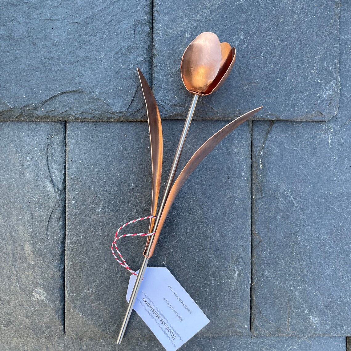 Copper Tulip Flower With Leaves, Metal Tulip, Spring Garden Tulip ...