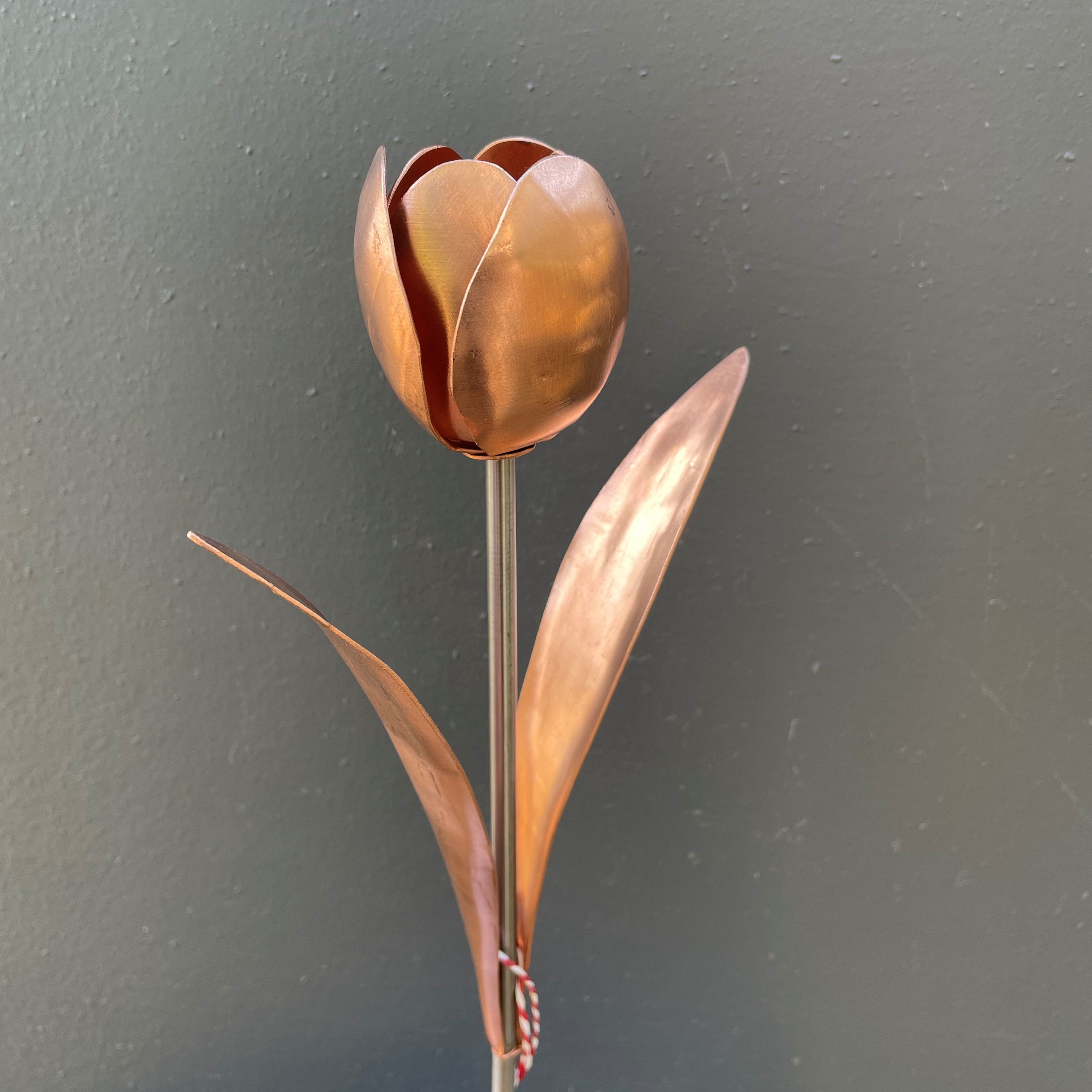 Copper Tulip Flower With Leaves, Metal Tulip, Spring Garden Tulip ...