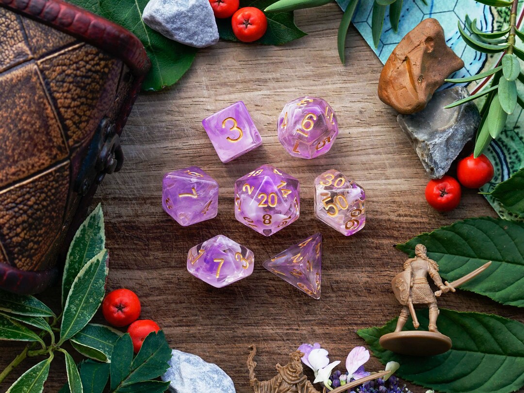 Violet Smoke Resin Dice Set D&D Dice Gift Set 7 Piece Polyhedral Dice ...