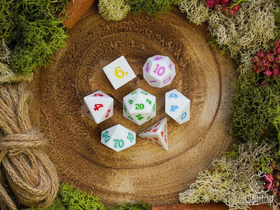 Alabaster Rainbow Sharp Edge Dice D&D Dice Gift Set 7 Piece Polyhedral ...
