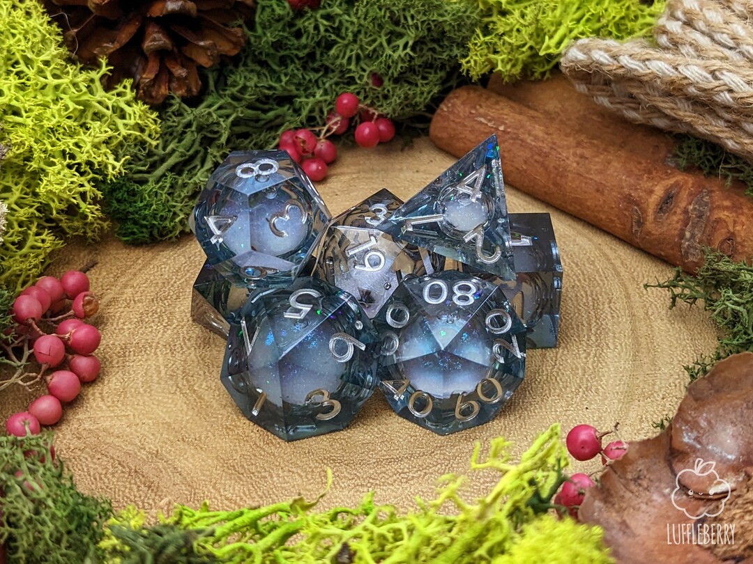 Midnight Moon Liquid Core Sharp Edge Resin Dice Set D&D Dice Gift Set 7 ...