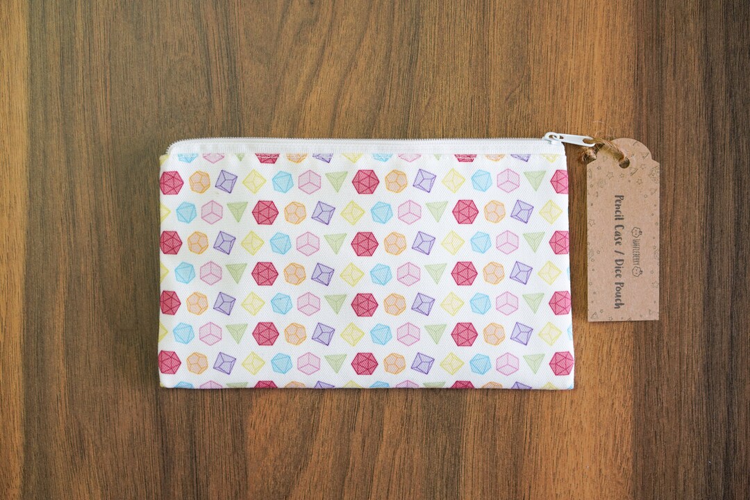 D&D Pastel Dice Pencil Case | Dnd/rpg Gift | White Canvas Zipped Pencil ...