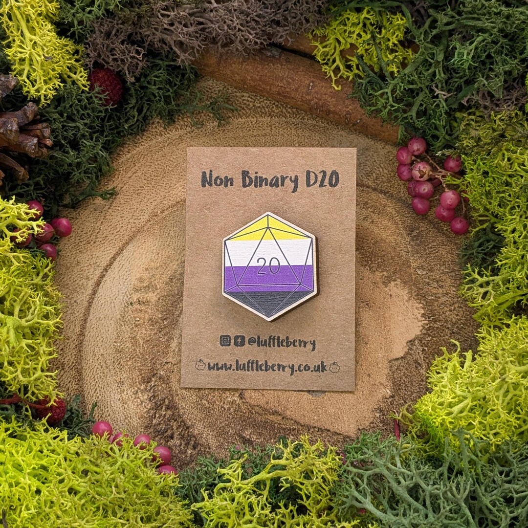 Non-binary Pride D20 | Wooden Pin Badge | Eco Friendly | D&D, TTRPG ...