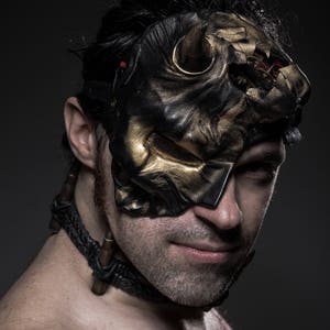 Steampunk Mask With Illumination and Moving Gears, Black Gold Leather ...