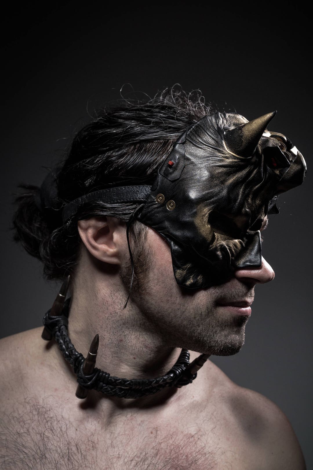 Steampunk Mask With Illumination and Moving Gears, Black Gold Leather ...